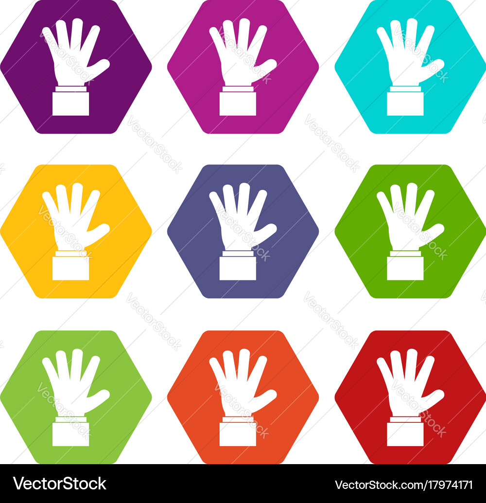 Hand showing five fingers icon set color Vector Image