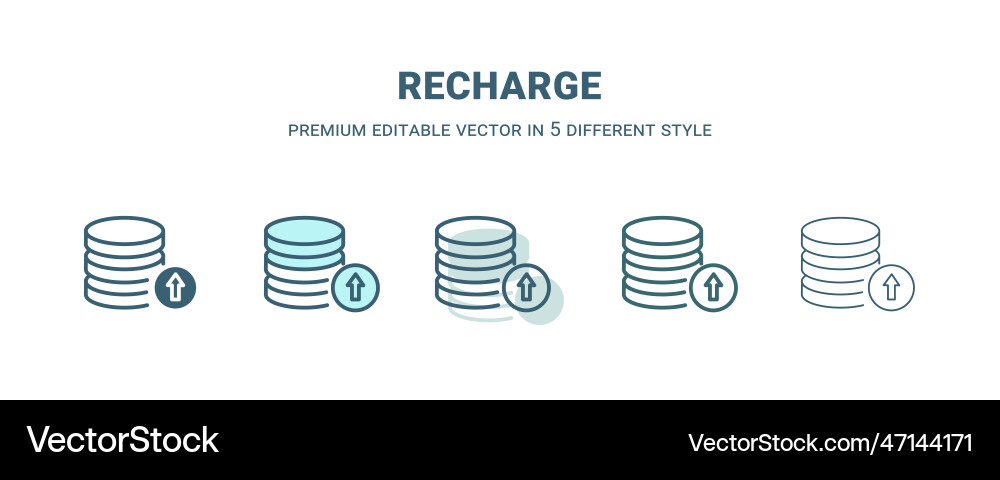 Recharge icon in 5 different style outline filled Vector Image