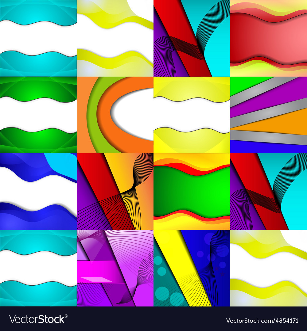 Set of sixteen different and colorful abstract Vector Image
