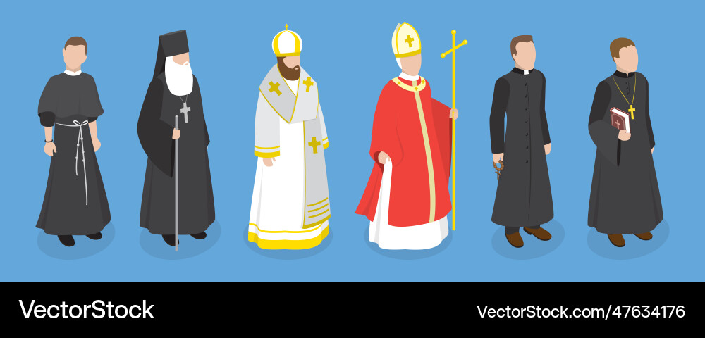 3d isometric flat set of religious leaders Vector Image