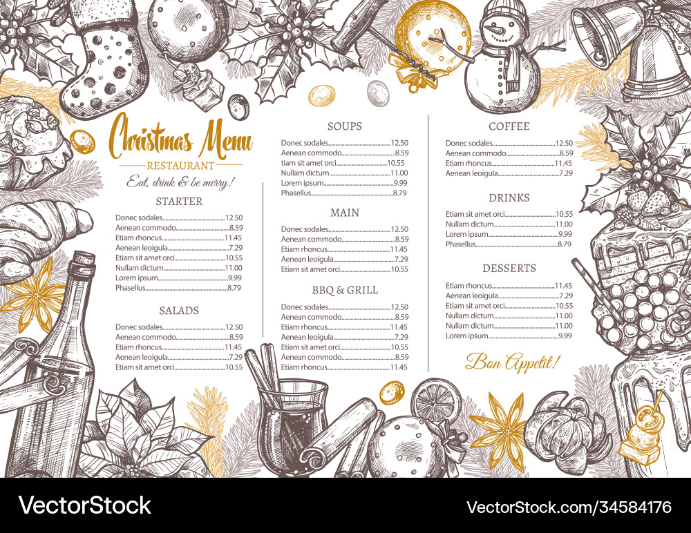 Christmas holiday layout festive food menu Vector Image