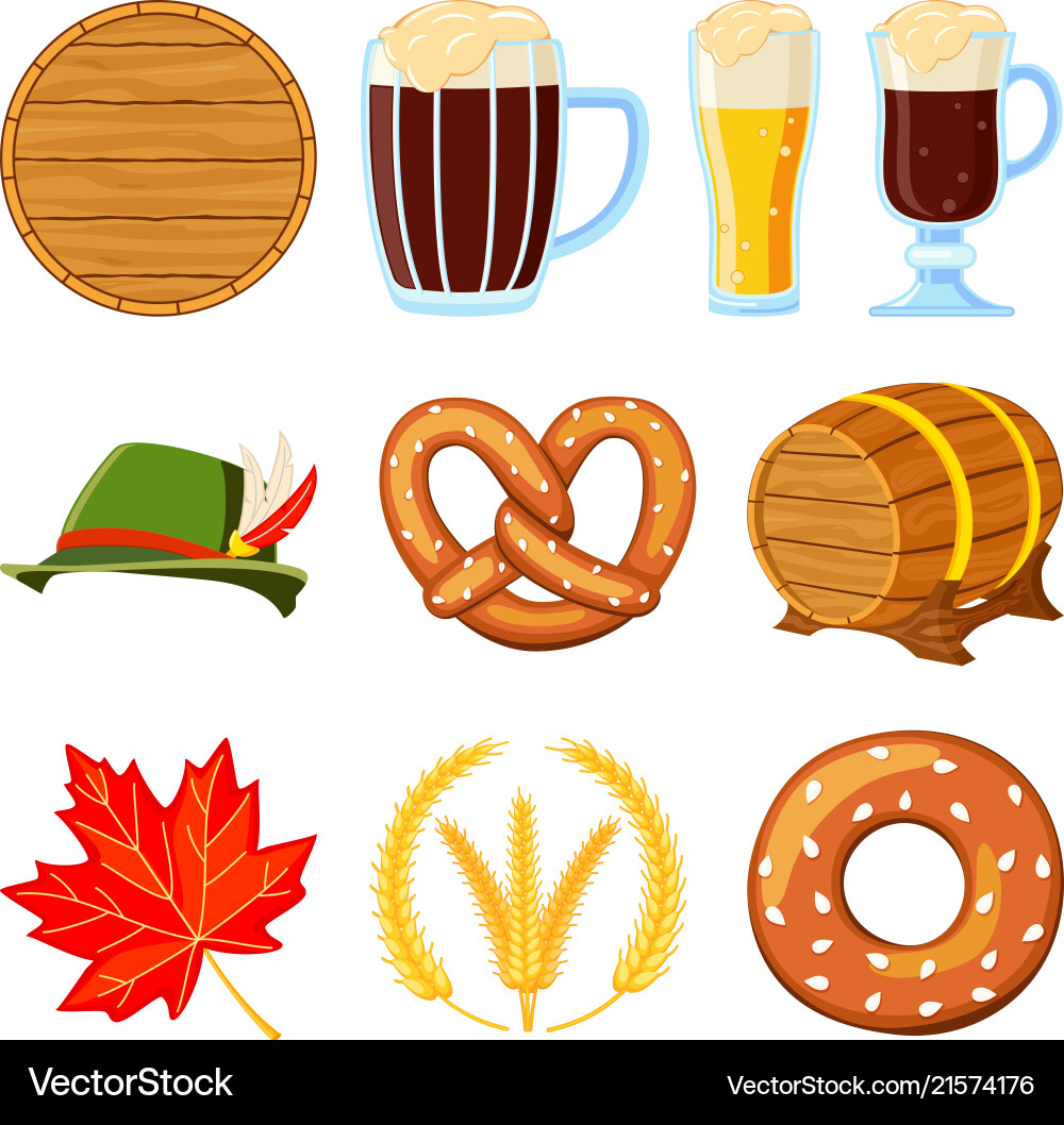 Colorful cartoon 10 oktoberfest elements set Vector Image