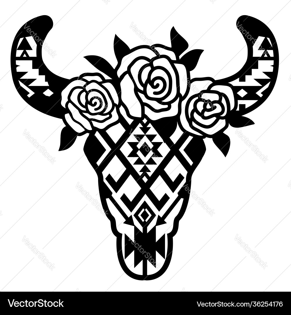 Cow skull with traditional aztec ornament Vector Image