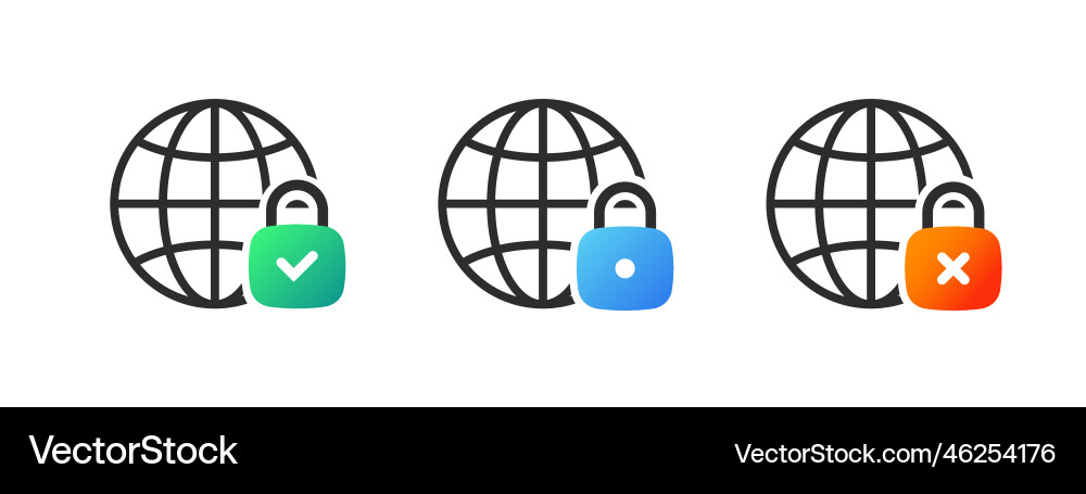 Globe earth icons with locks globes icons lock Vector Image