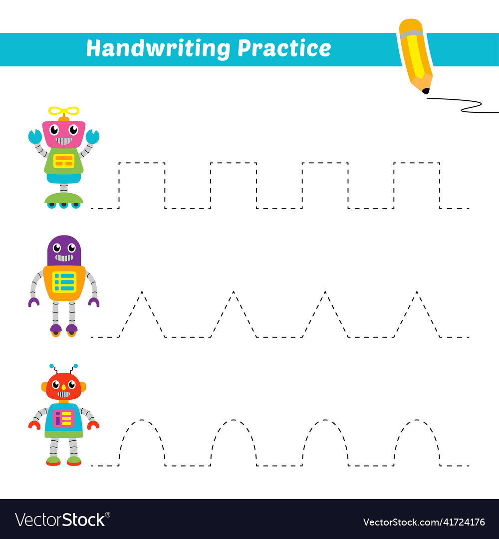 Handwriting practice for kids with robot Vector Image