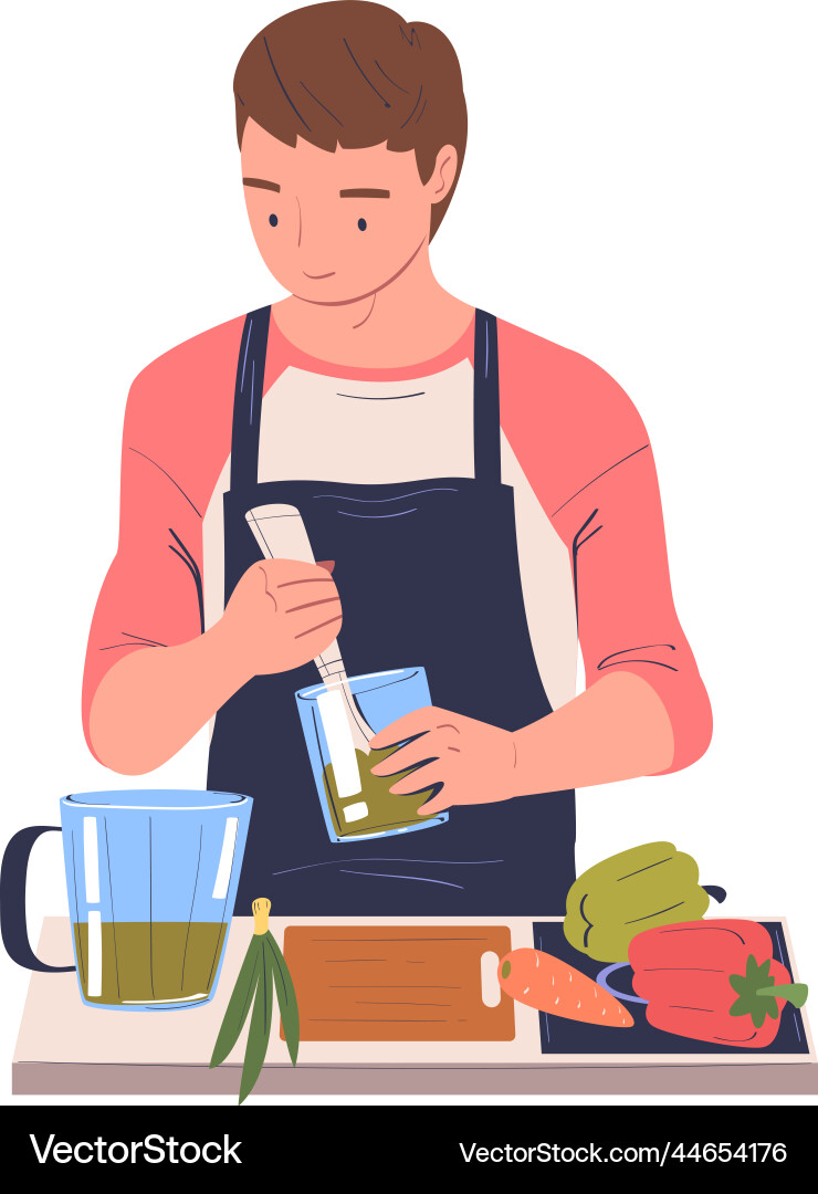 Man character cooking at home standing at table Vector Image