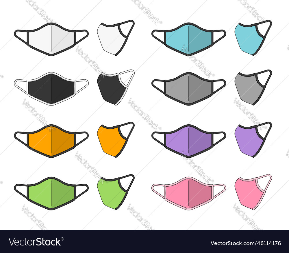 Medical face mask template set piping 2 tone type Vector Image