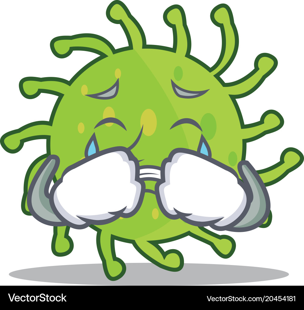 Crying green bacteria mascot cartoon Royalty Free Vector