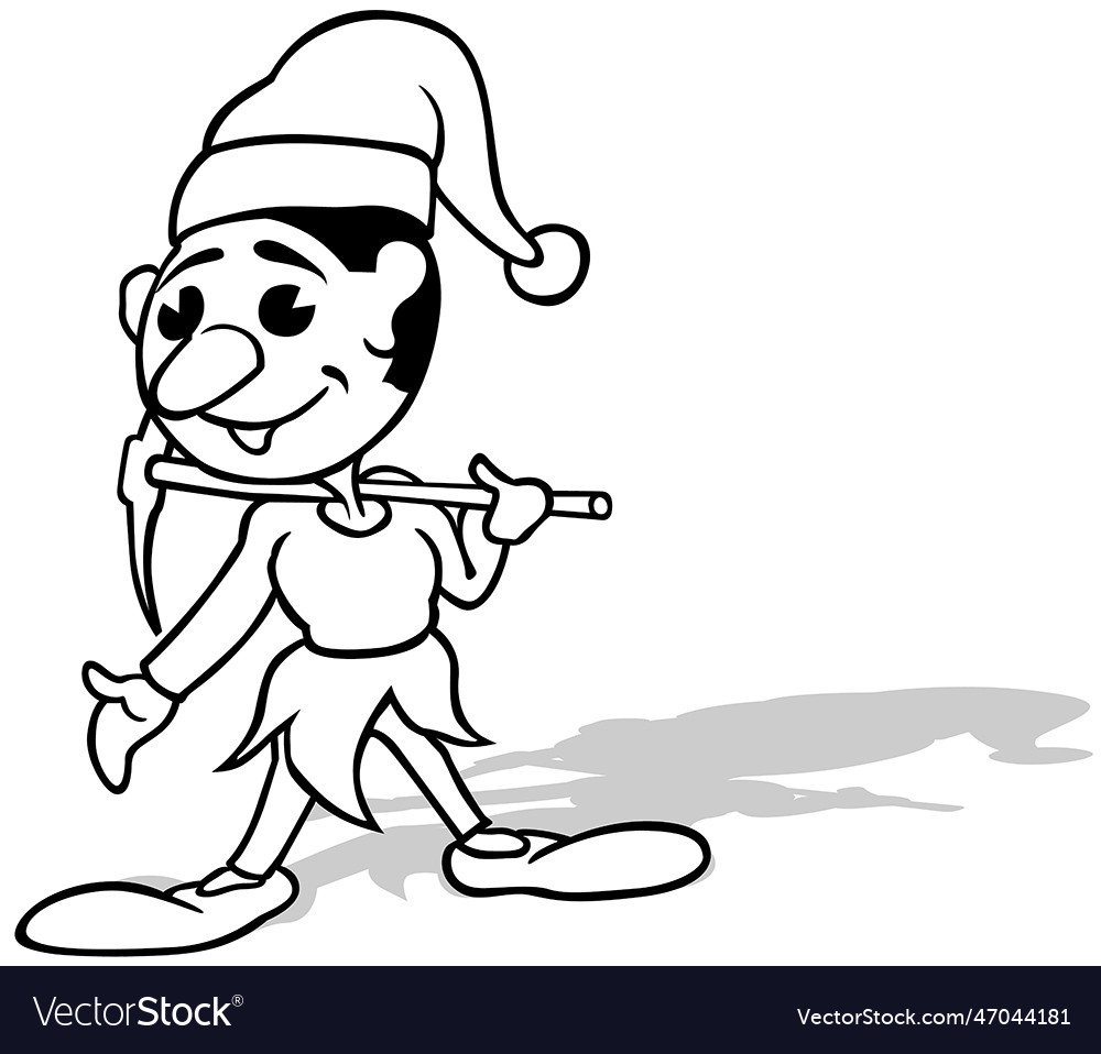 Drawing Of A Dwarf With A Pickax On His Shoulder Vector Image