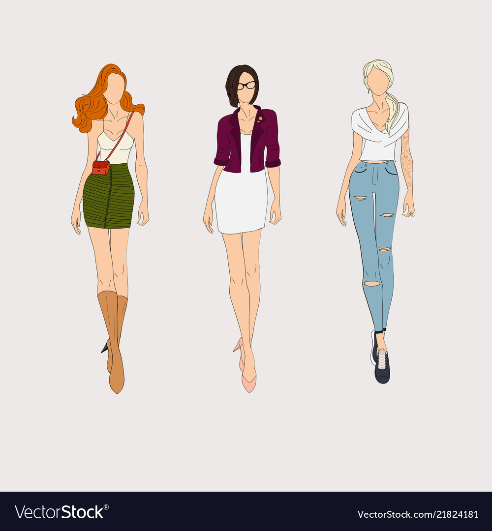 Hand Drawn Fashion Models Concept Royalty Free Vector Image