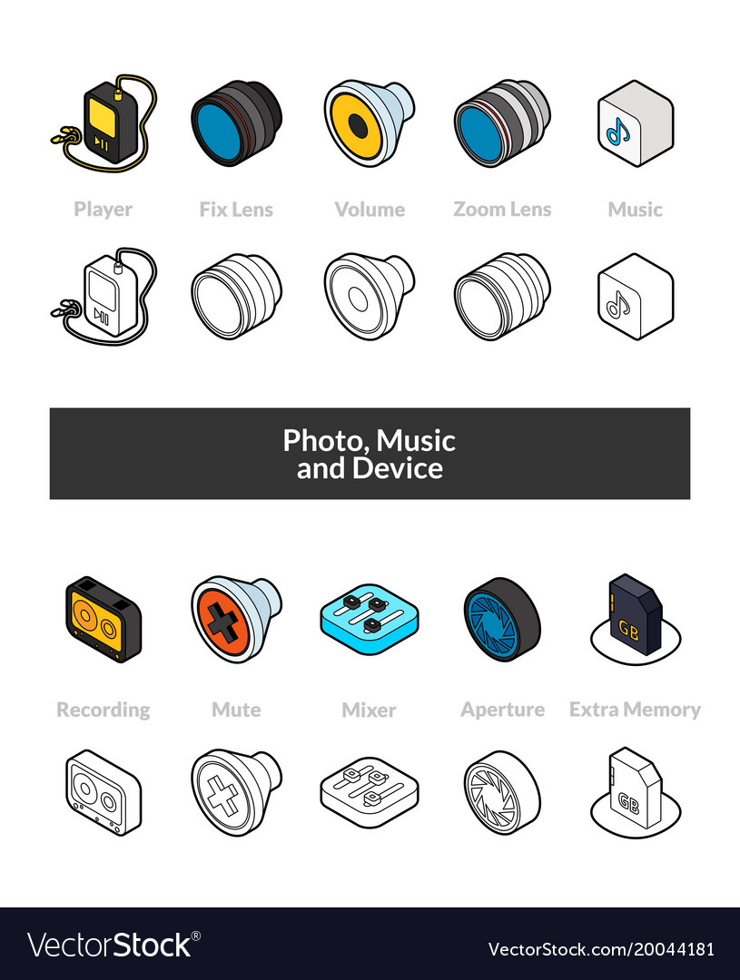 Set of isometric icons in outline style colored Vector Image