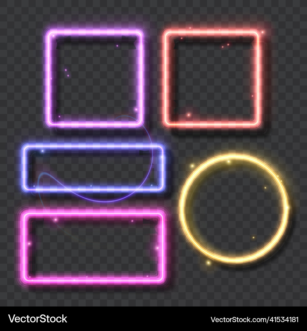 Set of neon frames and luminous lines Royalty Free Vector