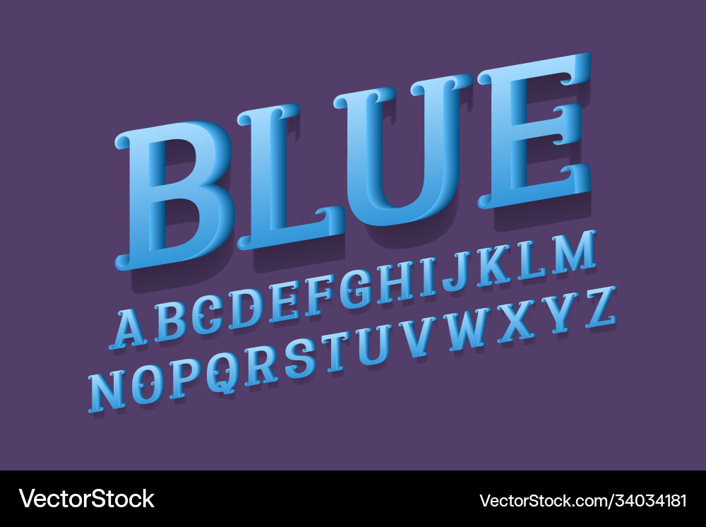 Volumetric alphabet blue letters with curly Vector Image