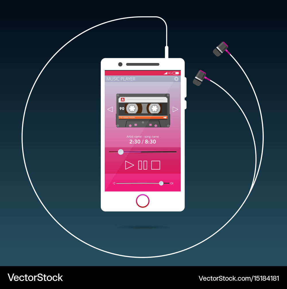 With a mobile phone in flat style musical Vector Image