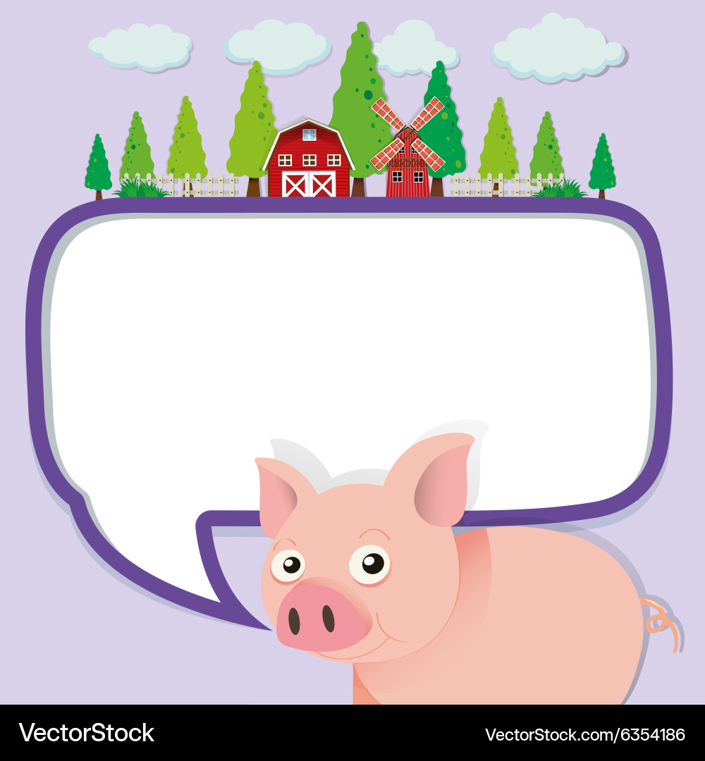 Border design with pig on the farm Royalty Free Vector Image