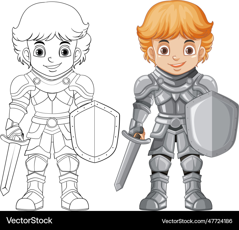 Cartoon knight boy character with doodle Vector Image