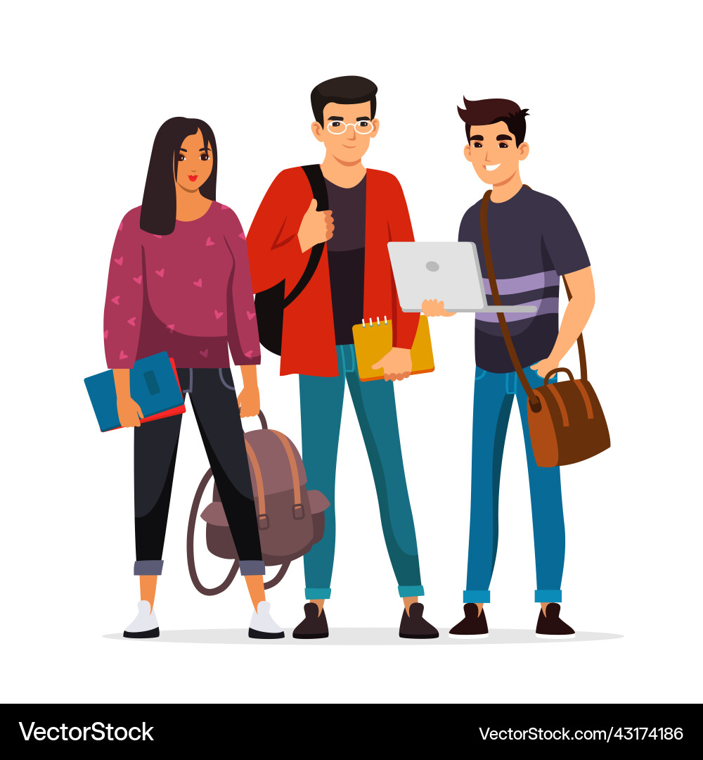 College or university students group young happy Vector Image