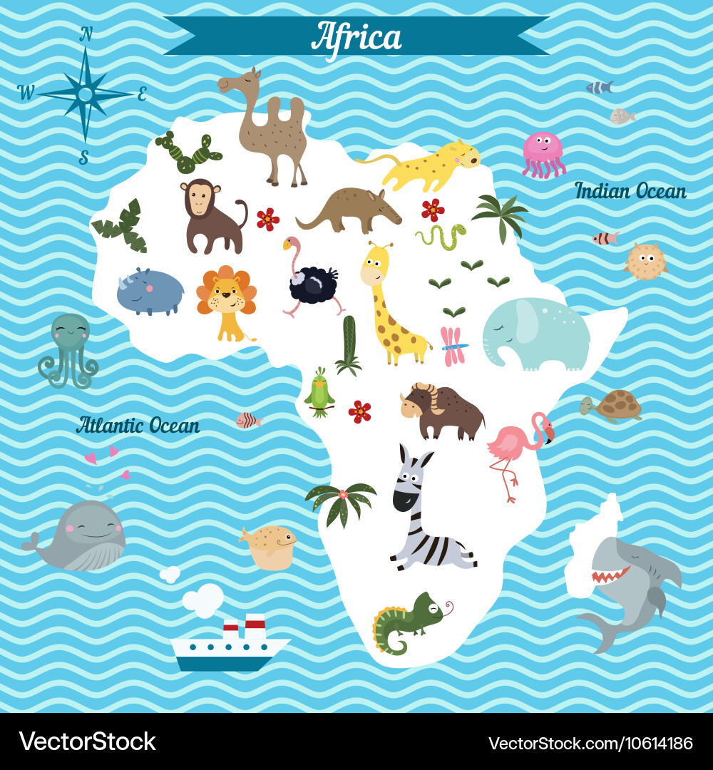 Map africa continent with animals Royalty Free Vector Image