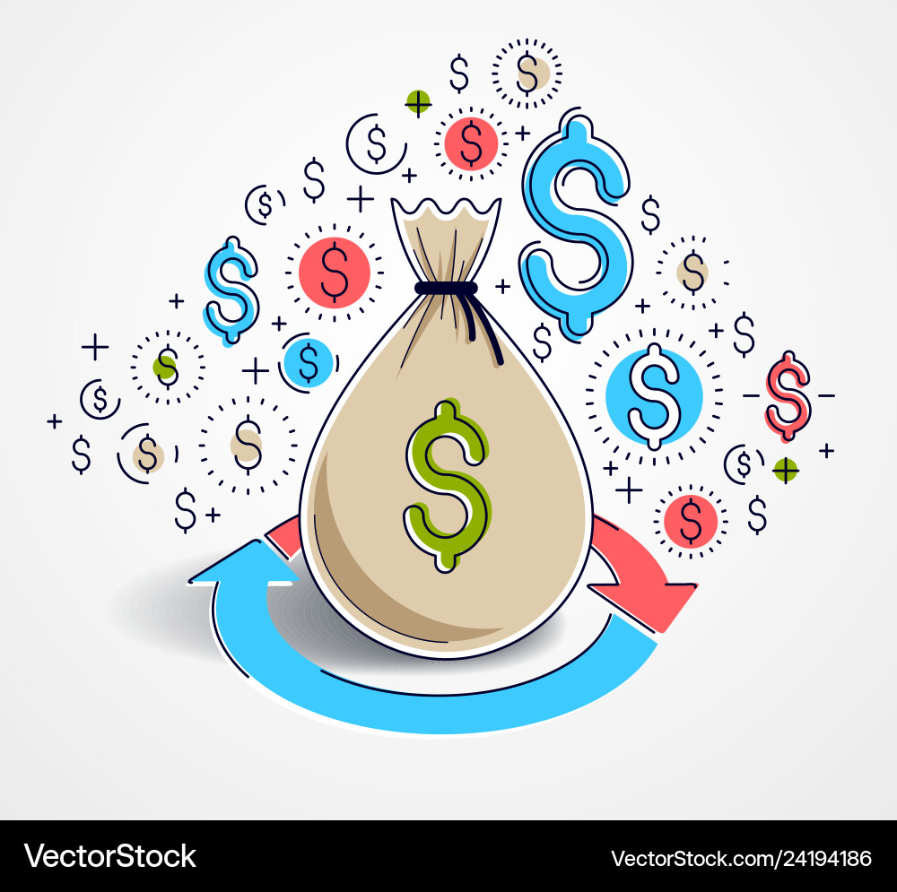 Money bag with loop arrow and icon set design Vector Image