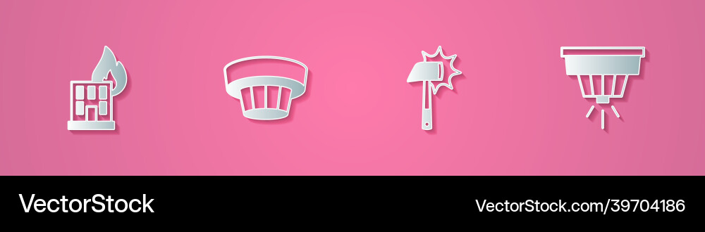 Set paper cut fire in burning building smoke Vector Image