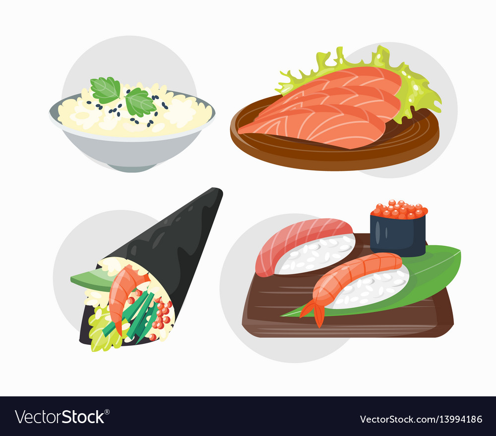 Sushi japanese cuisine traditional food flat Vector Image