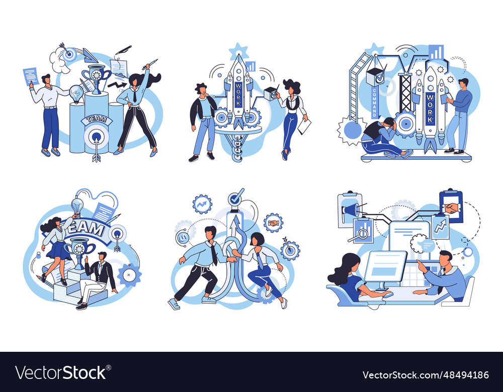 Team solving problems search for right solution Vector Image