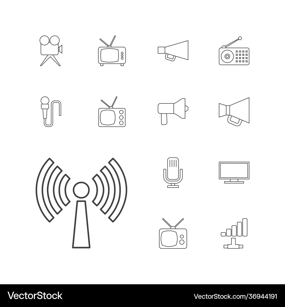 13 broadcast icons Royalty Free Vector Image - VectorStock