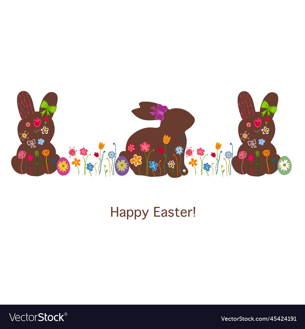 Bunny with spring flowers and eggs happy easter Vector Image