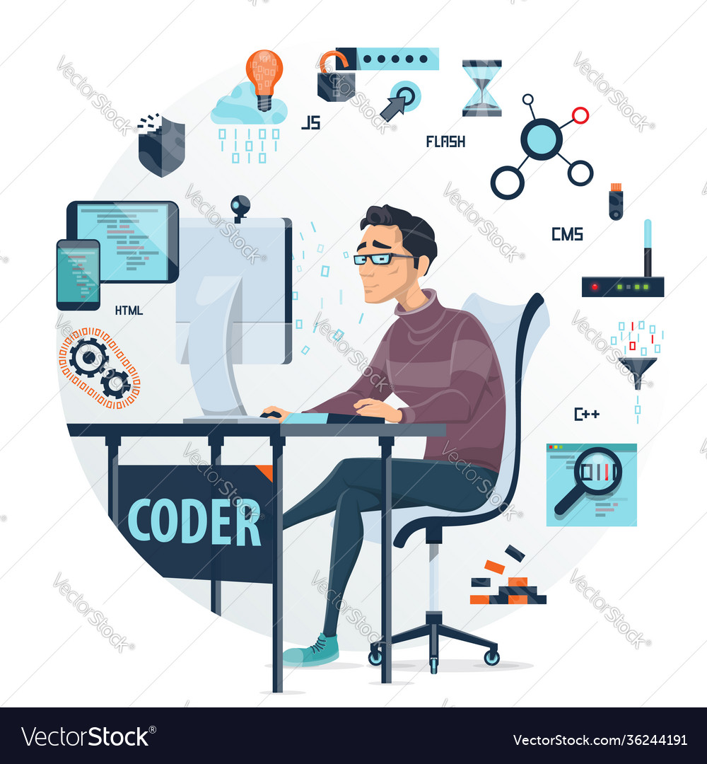 Coding round composition Royalty Free Vector Image