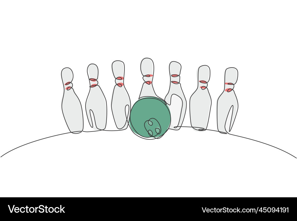 One continuous line drawing of bowling pins lined Vector Image