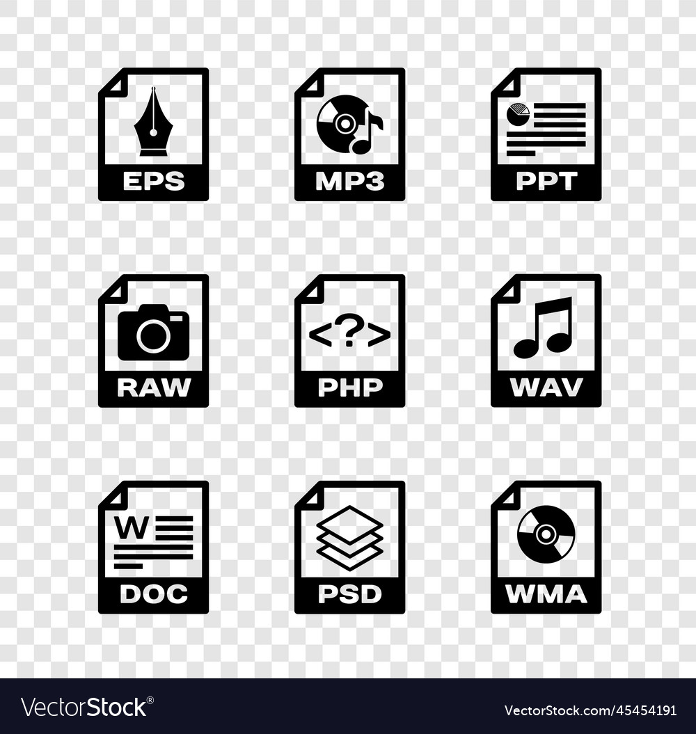 Set eps file document mp3 ppt doc psd and wma Vector Image Set eps file document mp3 ppt doc psd and wma Vector Image