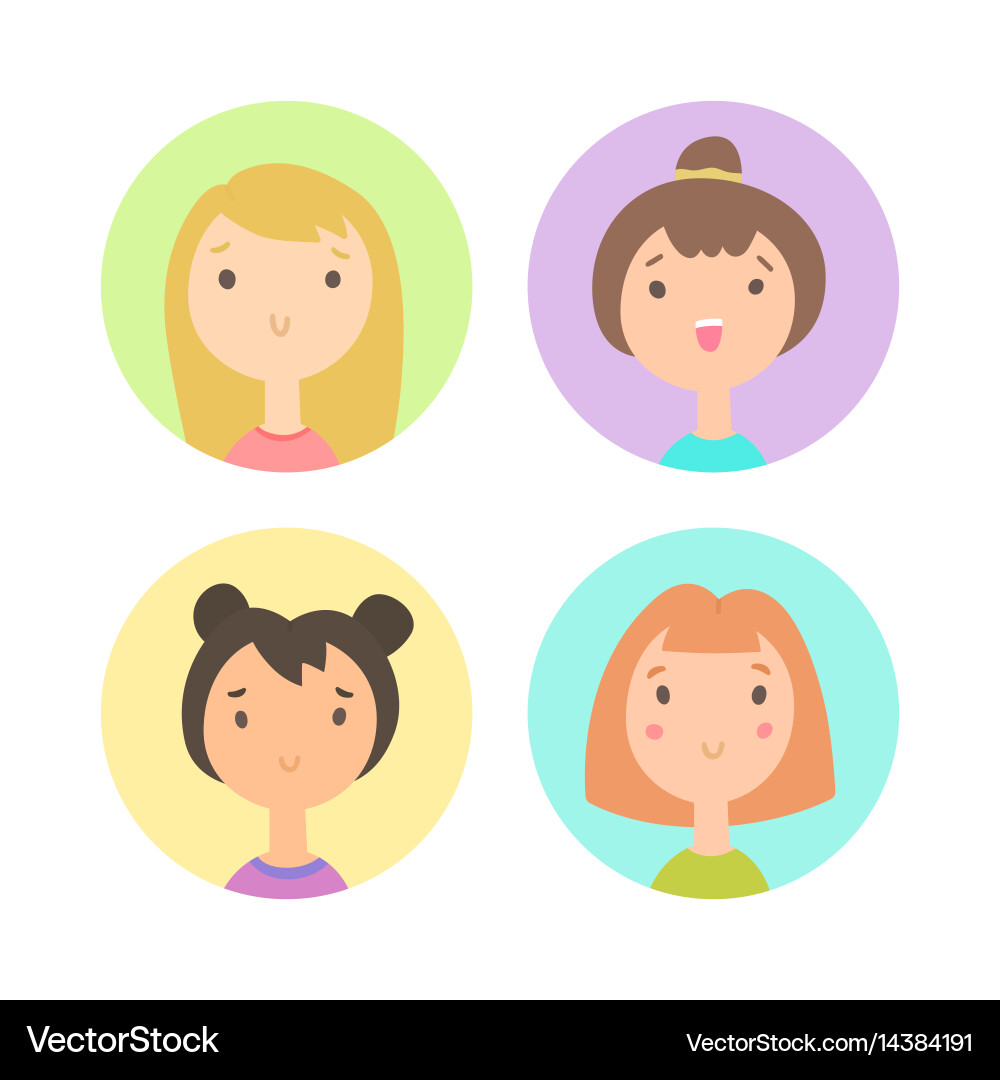 Set of four girls faces Royalty Free Vector Image