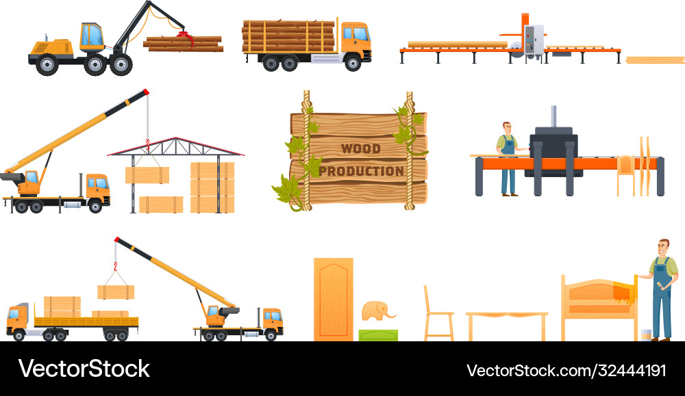 Wood production freight transport storage Vector Image