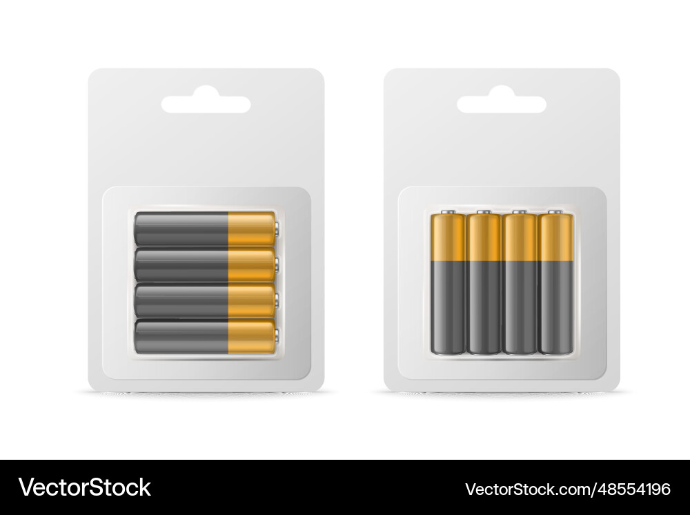 3d realistic four alkaline battery in paper Vector Image