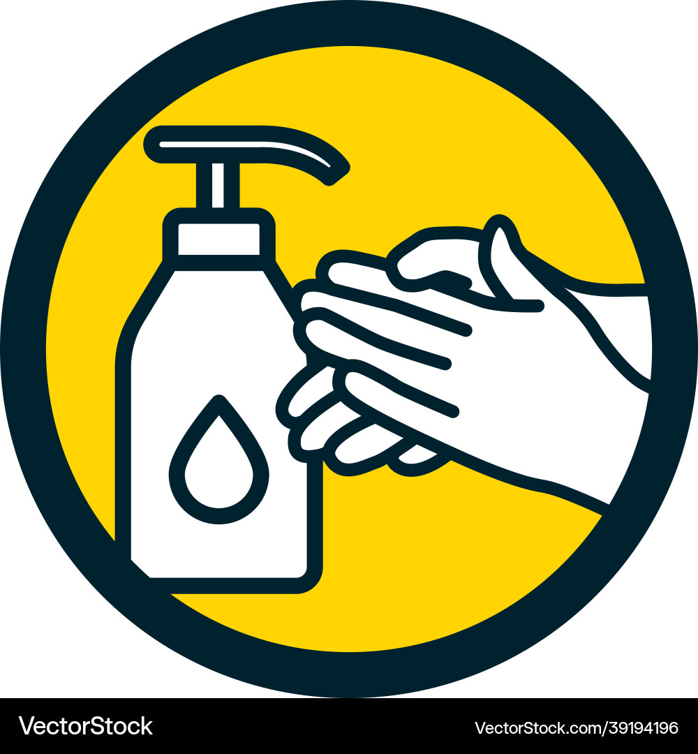 Hand disinfectant sign with bottle and hands Vector Image