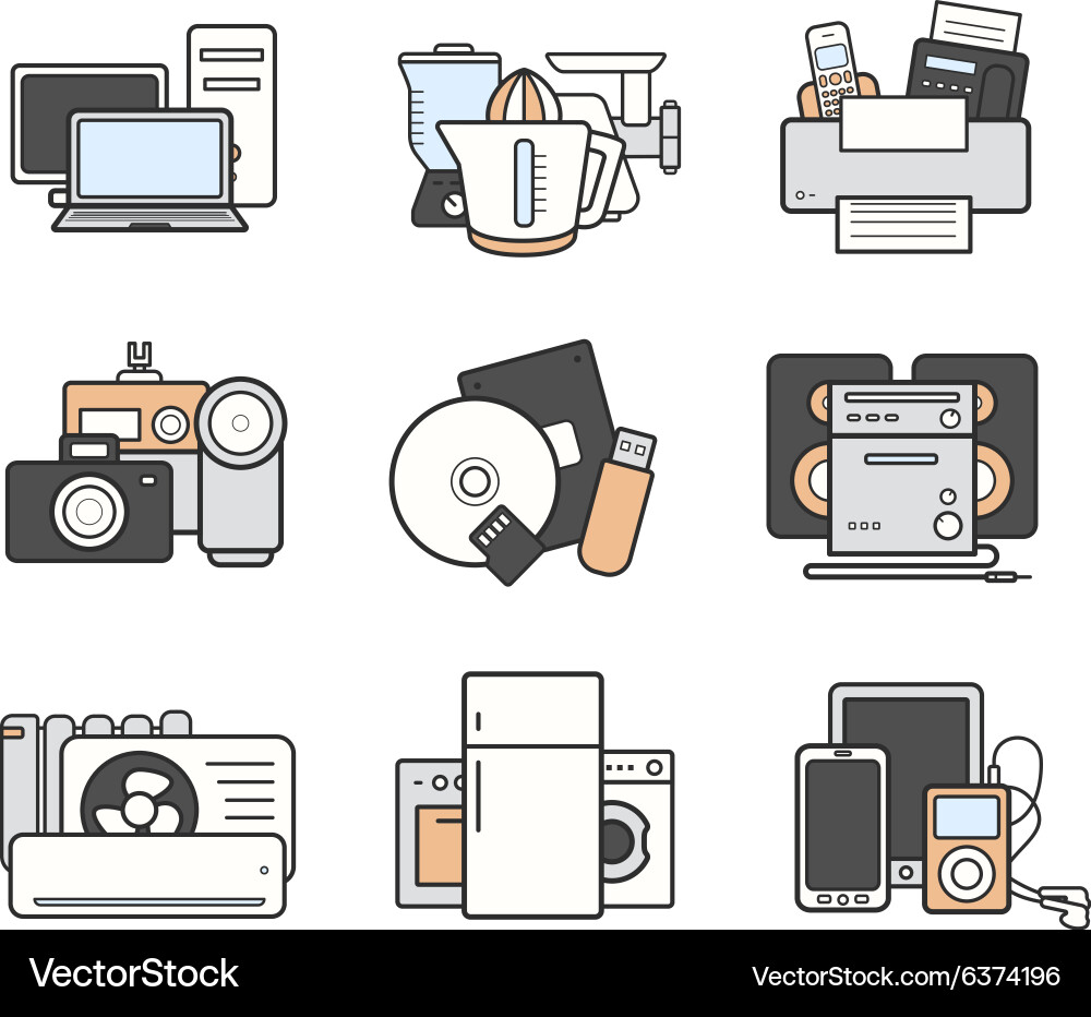 Household icons set color Royalty Free Vector Image