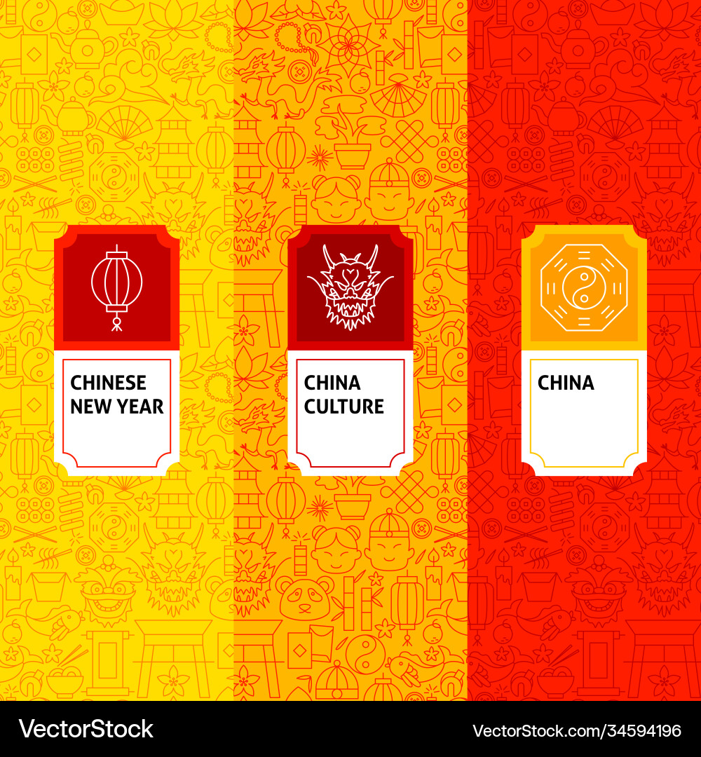 Line chinese culture package labels Royalty Free Vector