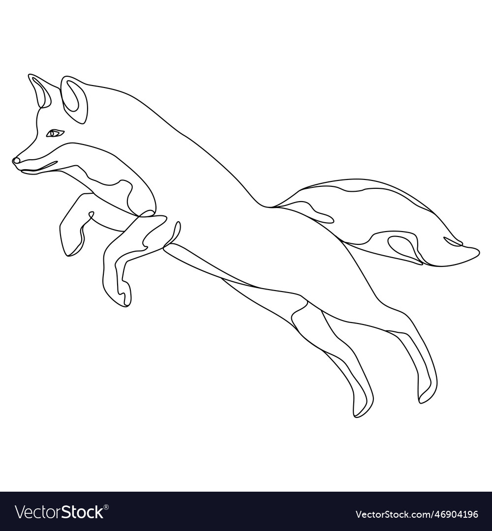 Realistic jumping fox black line art isolated Vector Image
