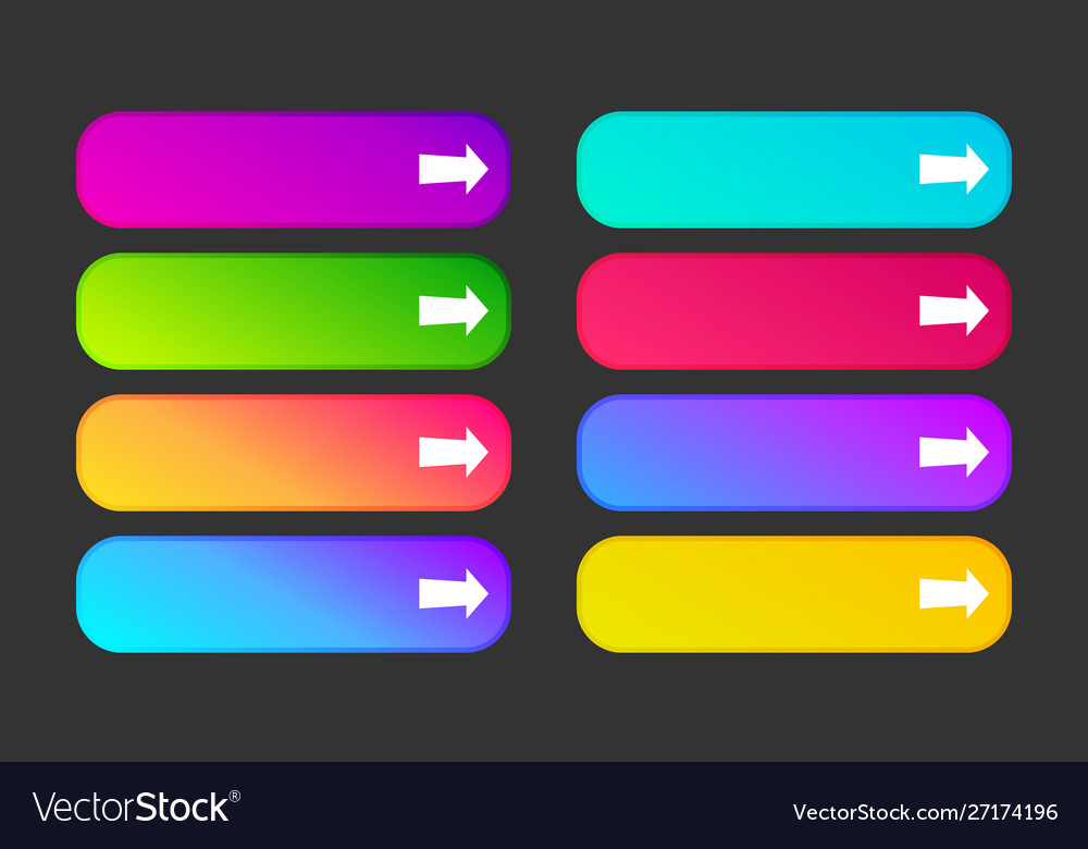 Set eight modern gradient buttons with arrows Vector Image