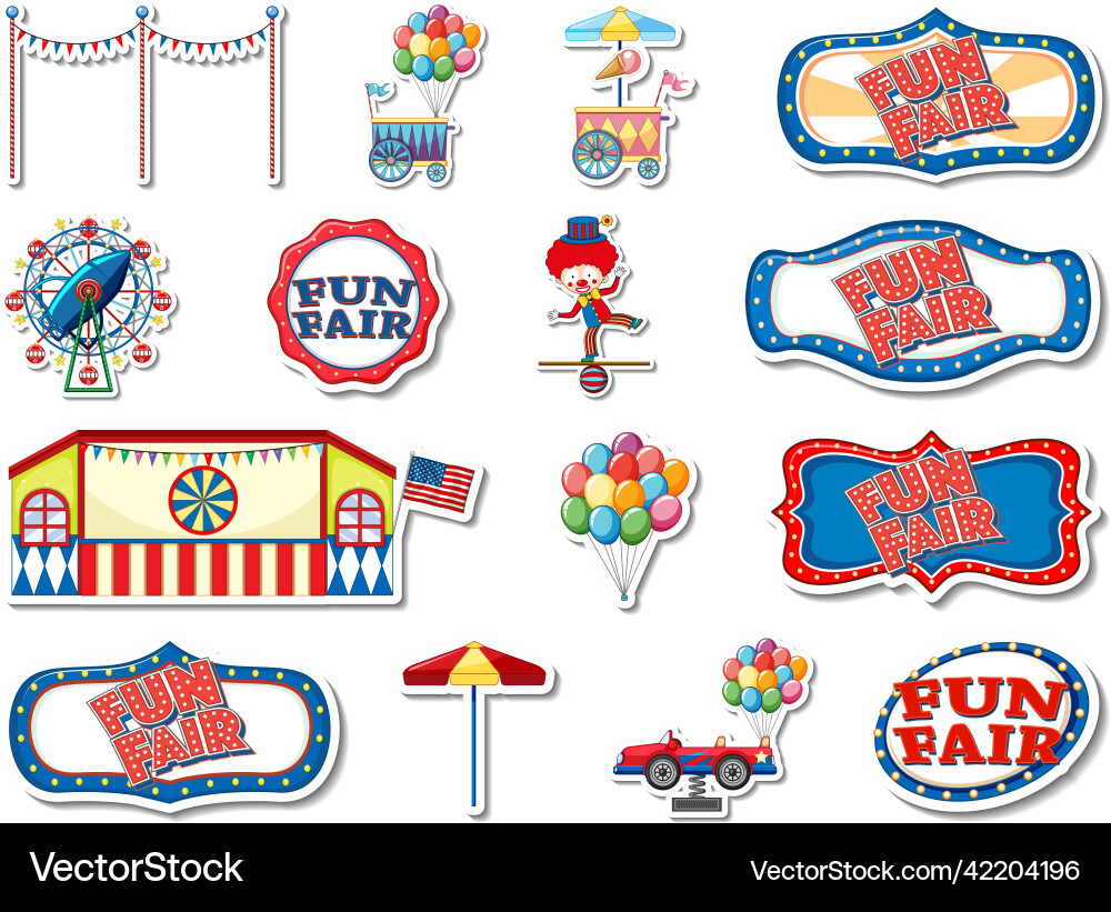 Sticker set of amusement park and fun fair objects