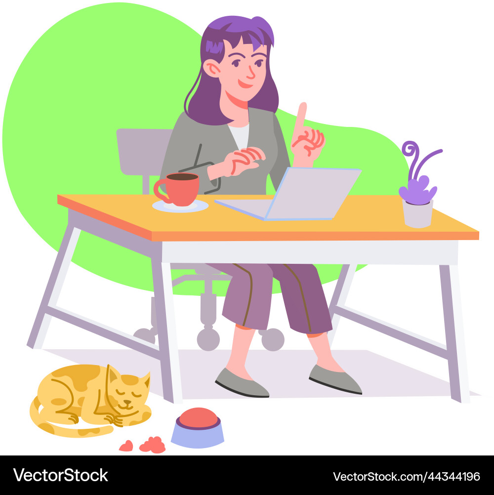 Young girl sitting on desk working with tablet Vector Image
