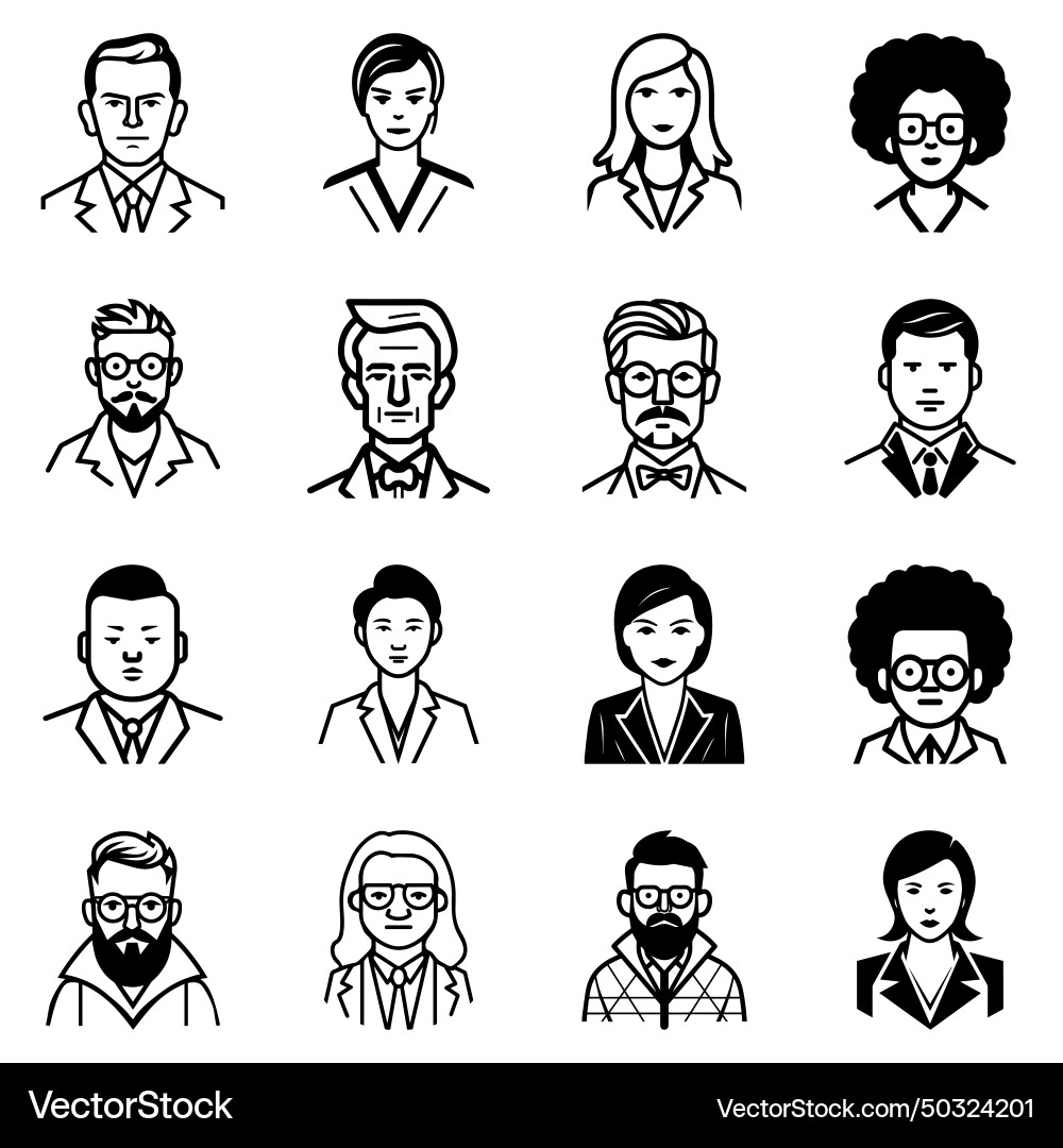 Business people flat icon set isolated on white Vector Image