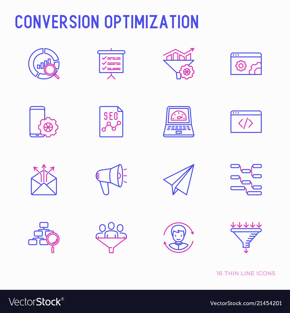 Conversion optimization thin line icons set Vector Image