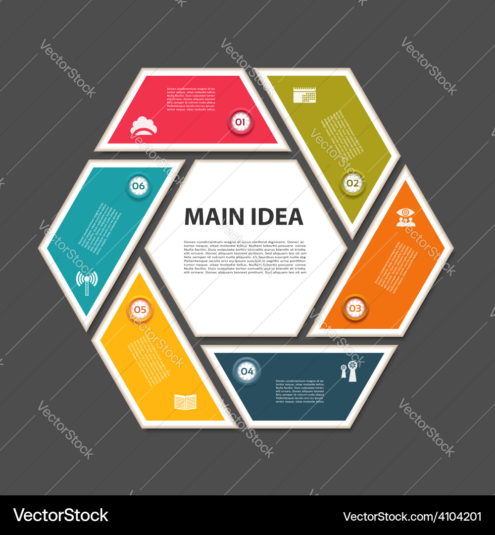Cyclisches Diagramm mit sechs Schritten und Icons eps 10
