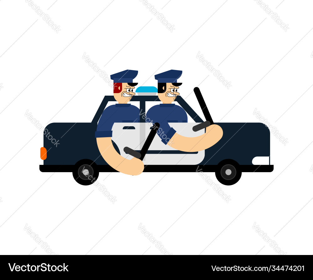 Evil policeman in car cop road patrols Royalty Free Vector