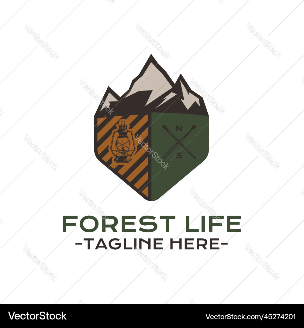 Forest life badge design with whale mountain Vector Image