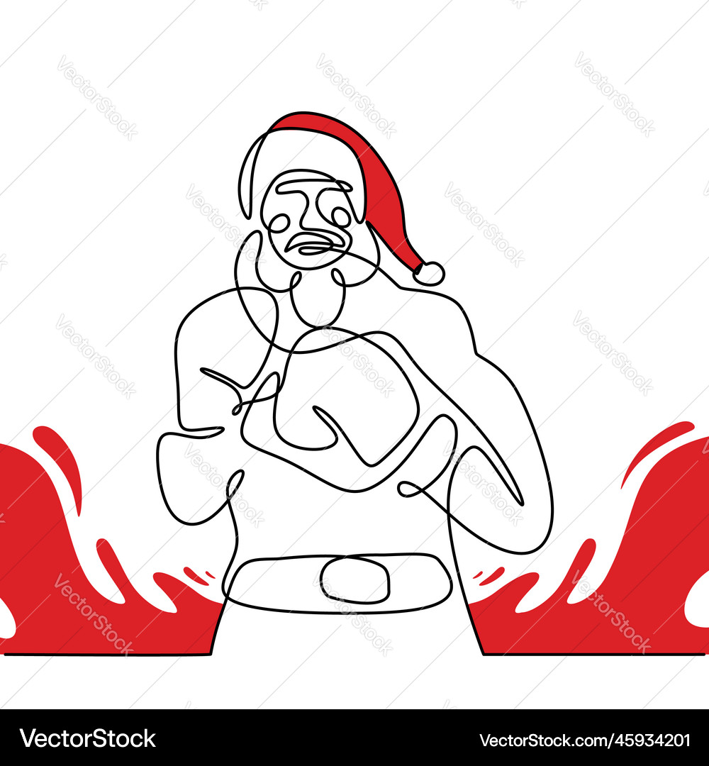 Santa claus with boxing glove continuous one line Vector Image