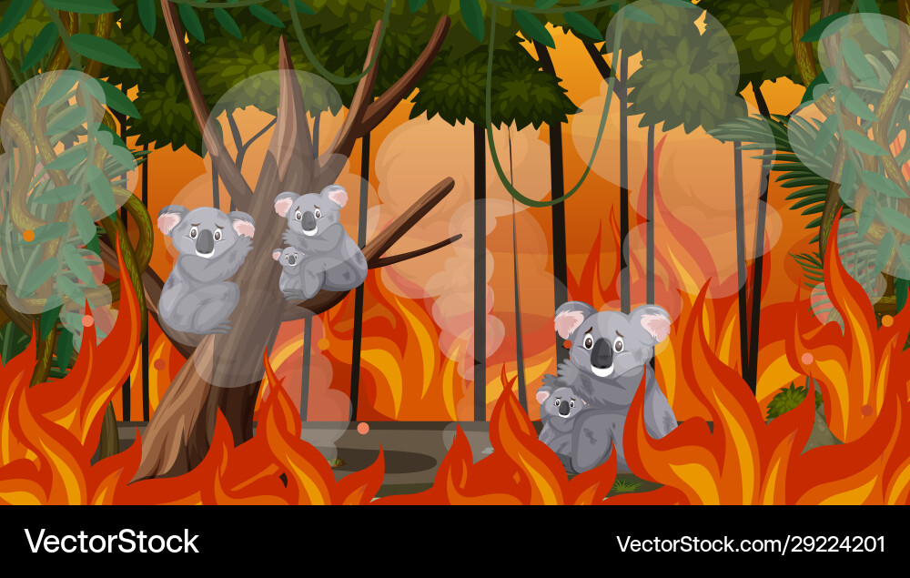 Scene with big wildfire with animal trapped in Vector Image