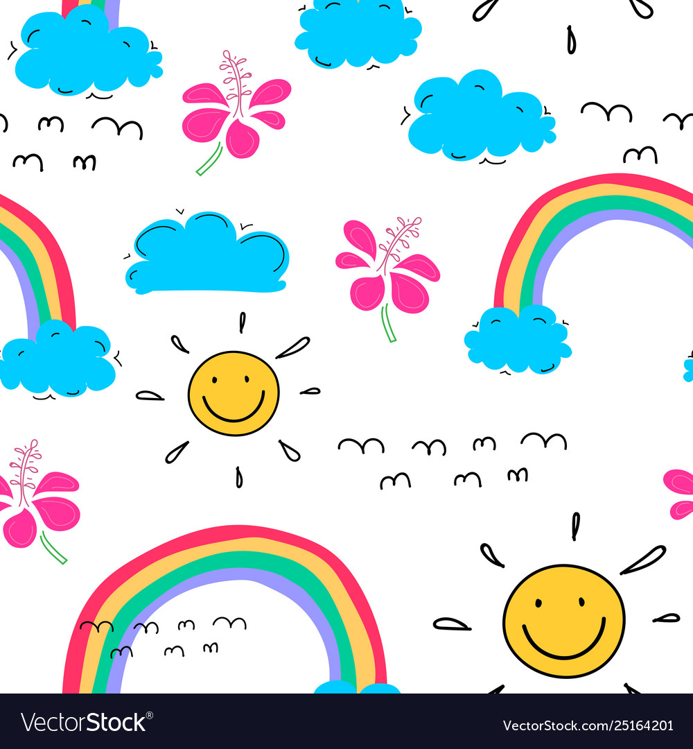 Summer pattern background with clouds and sun Vector Image