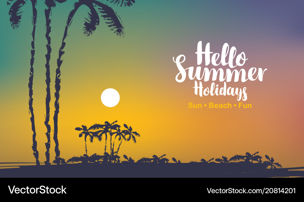 Summer tropical seascape with palms at sunset Vector Image